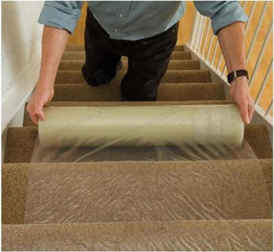 China 60mic Carpet Shield Protective Film 2.5-4mil Thickness 24-36inch Width for Construction Renovation for sale