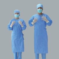 China Water Resistant Disposable Surgical Gowns SMS Standard Medical Blue With Knitted Cuff for sale