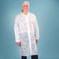 China Anti Static SMS Disposable Lab Coat Blue Suit Fluid Resistant With Knitted Collar for sale