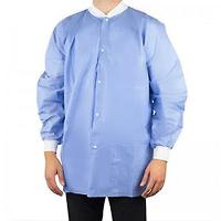 China Economical Lint Free PP Disposable Lab Coats With Knitted Collar and Velcro for sale