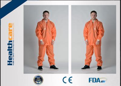 China PP/SMS/MF Disposable Protective Coveralls Chemical Resistant With Hood And Elastic Cuff for sale