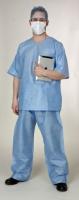 China Sterile Spunlace Disposable Light Blue Hospital Scrubs With Round Neck Waterproof for sale