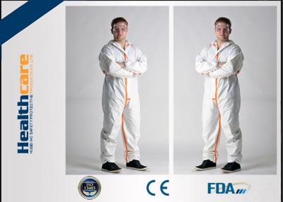 China Anti 2019-nCoV 60g Disposable Protective Coveralls With Hood Tape Nonwoven White for sale