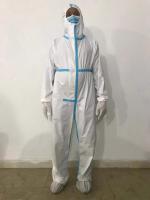 China Anti 2019-nCoV 60g Disposable Protective Coveralls With Hood Tape Nonwoven White for sale