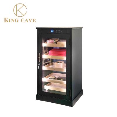 China Precise Control Elegant Wood Electric Cigar Display Cooler Cabinet with locker for sale