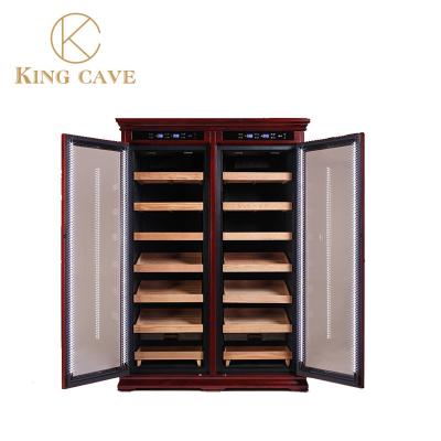 China Luxury LED Lights Dual Zone Double Door Cigar Humidor Cabinet for sale