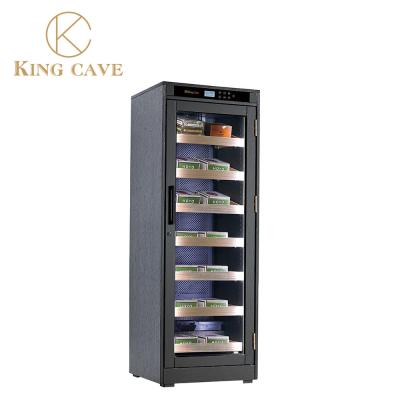 China Luxurious Gray Wood Shelves Cigar Humidor Cabinet With Glass Door for sale