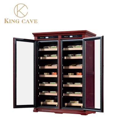 China Wood Luxury Electric Cigar Display Cooler Humidor Cabinet With Dual Zone for sale