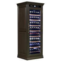 China Classic Dark Brown Wood Wine Cooler With Touch Control Panel And Locker for sale
