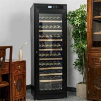 China Freestanding Refrigerator Touch Control Lockable Black Wood Wine Cooler Cabinet for sale
