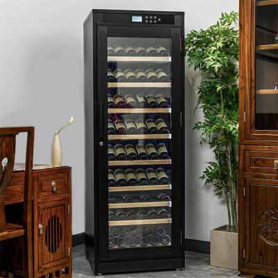 China Freestanding Refrigerator Touch Control Lockable Black Wood Wine Cooler Cabinet for sale