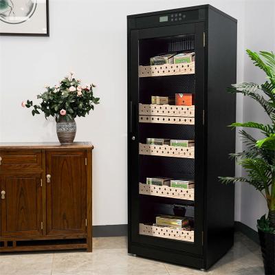 China Large Capacity Black Wood Frame Cigar Cooler Humidifier Cabinet for sale