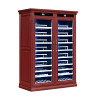 China Smart Touch Control Dual-Zone Wood Wine Cooler Cabinet With Locking Glass Door for sale