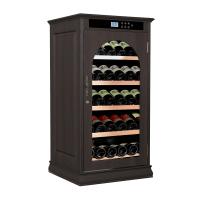China Freestanding Black Wooden Wine Cooler Cabinet with Elegant Arched Glass Door and Climate Control Technology for sale