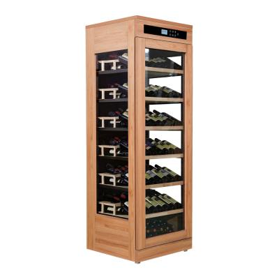 China Premium Oak Finish Wood Wine Cooler with 60 Bottle Capacity and Adjustable Wooden Shelves for sale