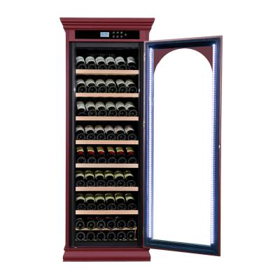 China Free Standing Elegant Design Smart Digital Control Wood Wine Cooler with Classic Red Finish for sale