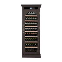 China Dark Brown Solid Wood Freestanding Wine Cooler Cabinet with Arched Glass Door and Digital Control Panel for sale