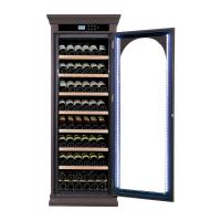 China Luxury Vintage Style Walnut-toned Solid Wood Wine Cooler Refrigerator with Arched Glass Door for sale