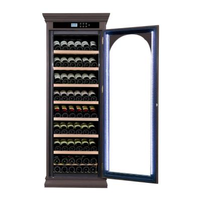 China Luxury Vintage Style Walnut-toned Solid Wood Wine Cooler Refrigerator with Arched Glass Door for sale