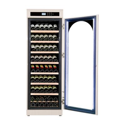 China Freestanding Wood Wine Cooler with Digital Control Panel and Arched Glass Door for sale