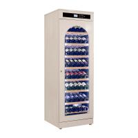 China Modern Light Beige Solid Wood Kitchen Wine Cooler with Digital Control Panel and Arched Glass Door for sale