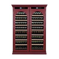 China Commercial-Grade Dual-Zone Wine Cooler Cabinet with Solid Wood Construction and Arched Glass Door for sale
