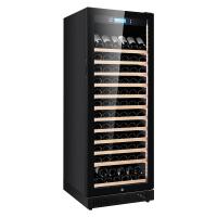 China Premium Black Solid Wood Wine Cooler Cabinet with 150+ Bottle Capacity, Digital Temperature Control, and Double-layer Tempered Glass Door for sale