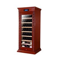 China Burgundy Wooden Wine Cooler Cabinet with Precise Temperature Control and LED Interior Lighting for sale