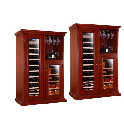 China Solid Wood Wine Cooler with Lockable Dual Glass Door Adjustable Shelves and 50 to 80% Humidity Range for Home Bar for sale
