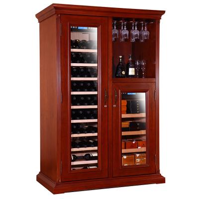 China Luxury Solid Wood Kitchen Wine Cooler with Tempered Glass Door and Adjustable Wooden Shelves for sale