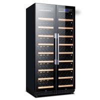 China Premium Dual Temperature Zones Wine Cooler Cabinet with Digital Control and Wood Shelving for sale
