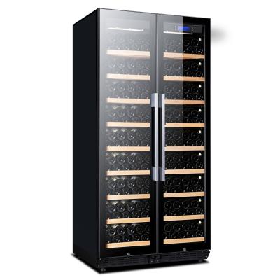 China Premium Dual Temperature Zones Wine Cooler Cabinet with Digital Control and Wood Shelving for sale
