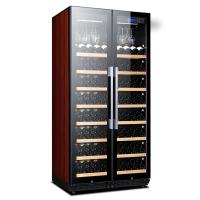 China Freestanding Large Capacity Wood Wine Cooler with Dual Zone Temperature Control and UV-Protected Tempered Glass Doors for sale