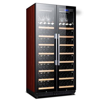 China Freestanding Large Capacity Wood Wine Cooler with Dual Zone Temperature Control and UV-Protected Tempered Glass Doors for sale