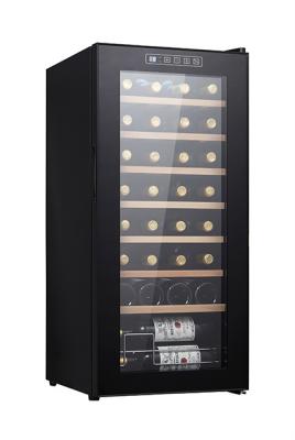 China Black Wood Wine Cooler with Digital Touch Panel Removable Wooden Shelves and Double Wall Insulation for sale