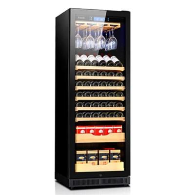 China Freestanding Wood Wine Cooler with 160-Bottle Capacity and UV-Resistant Double-Paned Glass Door for sale