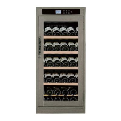 China Gray Wood Finish Kitchen Wine Cooler Cabinet with Digital Temperature Control and LED Interior Lighting for sale