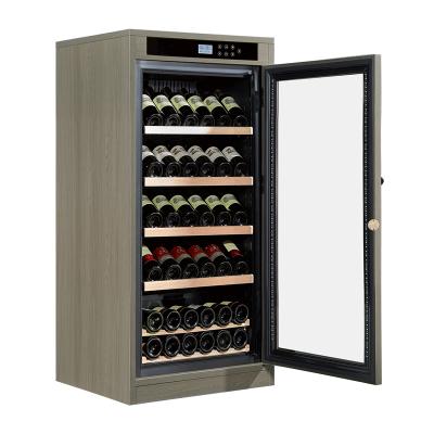 China Light Wood Wine Cooler Cabinet with Digital Temperature Control and Adjustable Shelves for sale