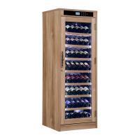 China Wood Grain Finish Kitchen Wine Cooler Cabinet with Precision Temperature Control and Adjustable Shelves for sale