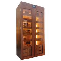 China Dual Door Solid Wood Frame Cabinet Cigar Cooler Humidifier With LED Lighting for sale