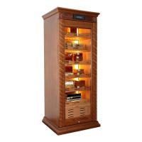China Dual Door Solid Wood Frame Cabinet Cigar Cooler Humidifier With LED Lighting for sale