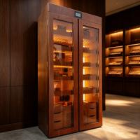 China Dual Door Solid Wood Frame Cabinet Cigar Cooler Humidifier With LED Lighting for sale