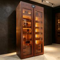 China Dual Door Solid Wood Frame Cabinet Cigar Cooler Humidifier With LED Lighting for sale