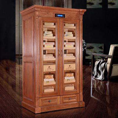 China Solid Wood Dual-Door Cigar Cooler Humidifier Cabinet With Secure Locking for sale