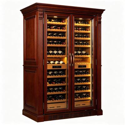 China Dual-Zone Solid Wood Wine Cooler Cabinet With Digital Control Glass Doors for sale