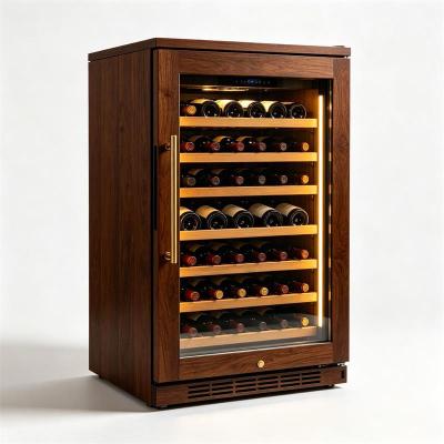 China Walnut Wood Wine Cooler Cabinet Freestanding Constant Temperature Wine Fridge for sale