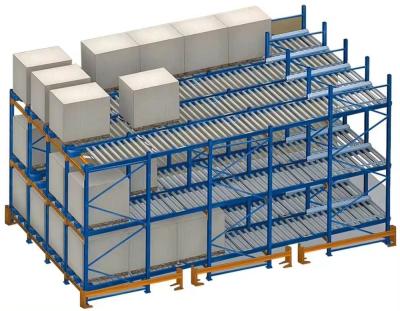 China Power Coating Steel Gravity Pallet Rack System With Safety Pins And Locks for sale
