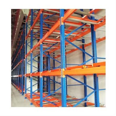 China Q235b Powder Coated Warehouse Push Back Pallet Racking With Heavy Duty Trolley for sale