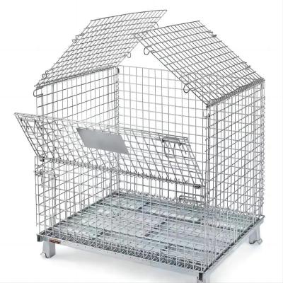 China Stackable Silver Rectangular Steel Wire Mesh Storage Container With 40mm-50mm Opening for sale