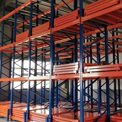 China Type Fixed Mobility Heavy Duty Metal Push Back Pallet Racks with Guide Rail on Trolleys for sale